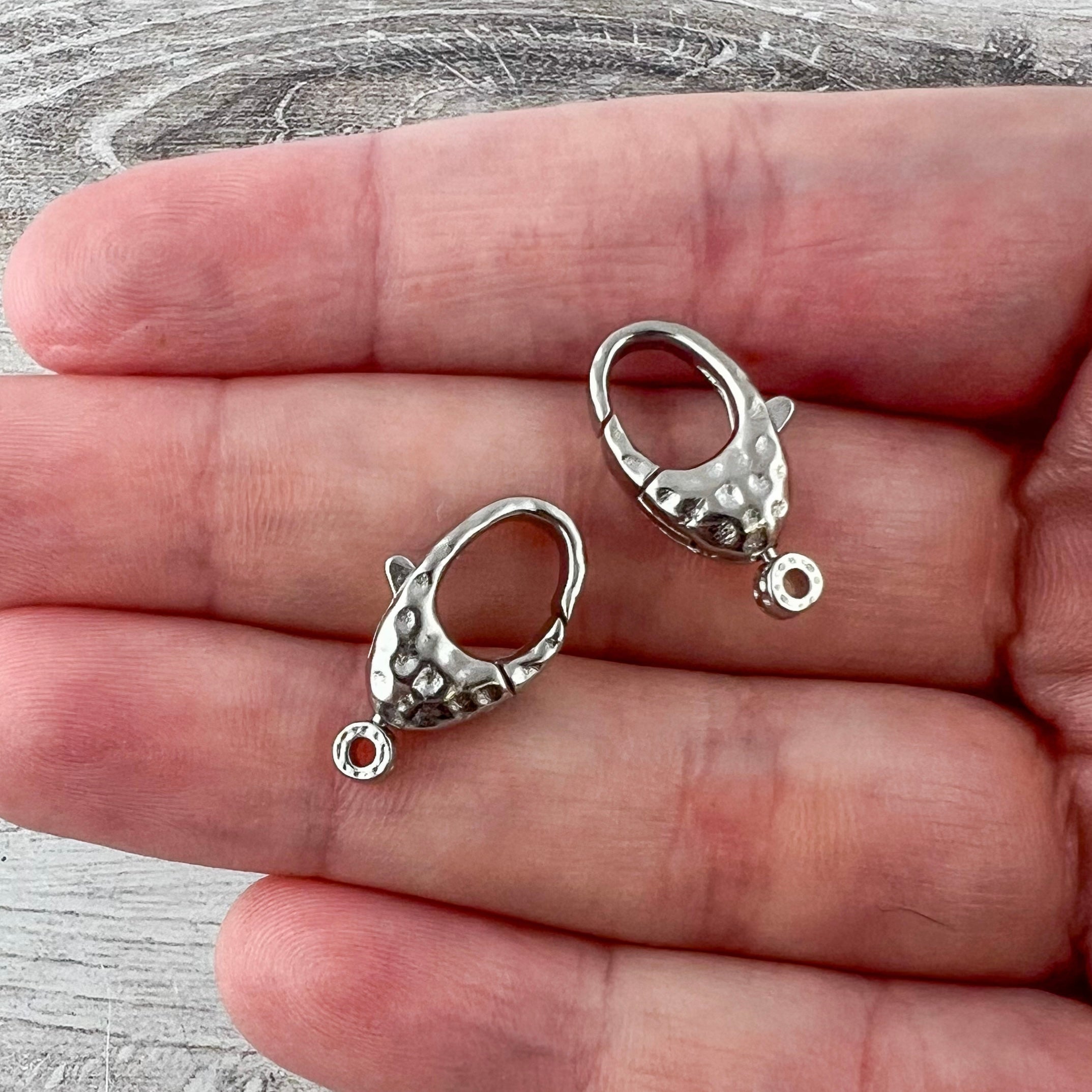 2 Medium Hammered Lobster Clasp with Swivel Ring, Artisan Necklace Jew ...