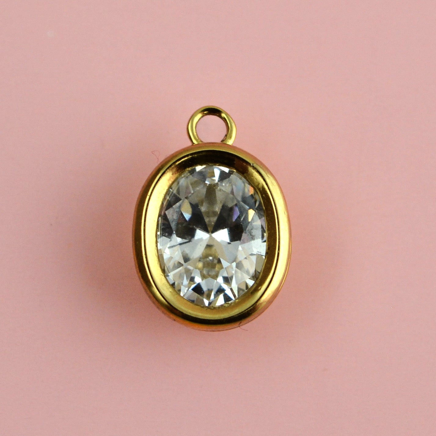 Crystal Clear Oval Shape CZ Charm, Small Round Sparkling Gold Pendant ...