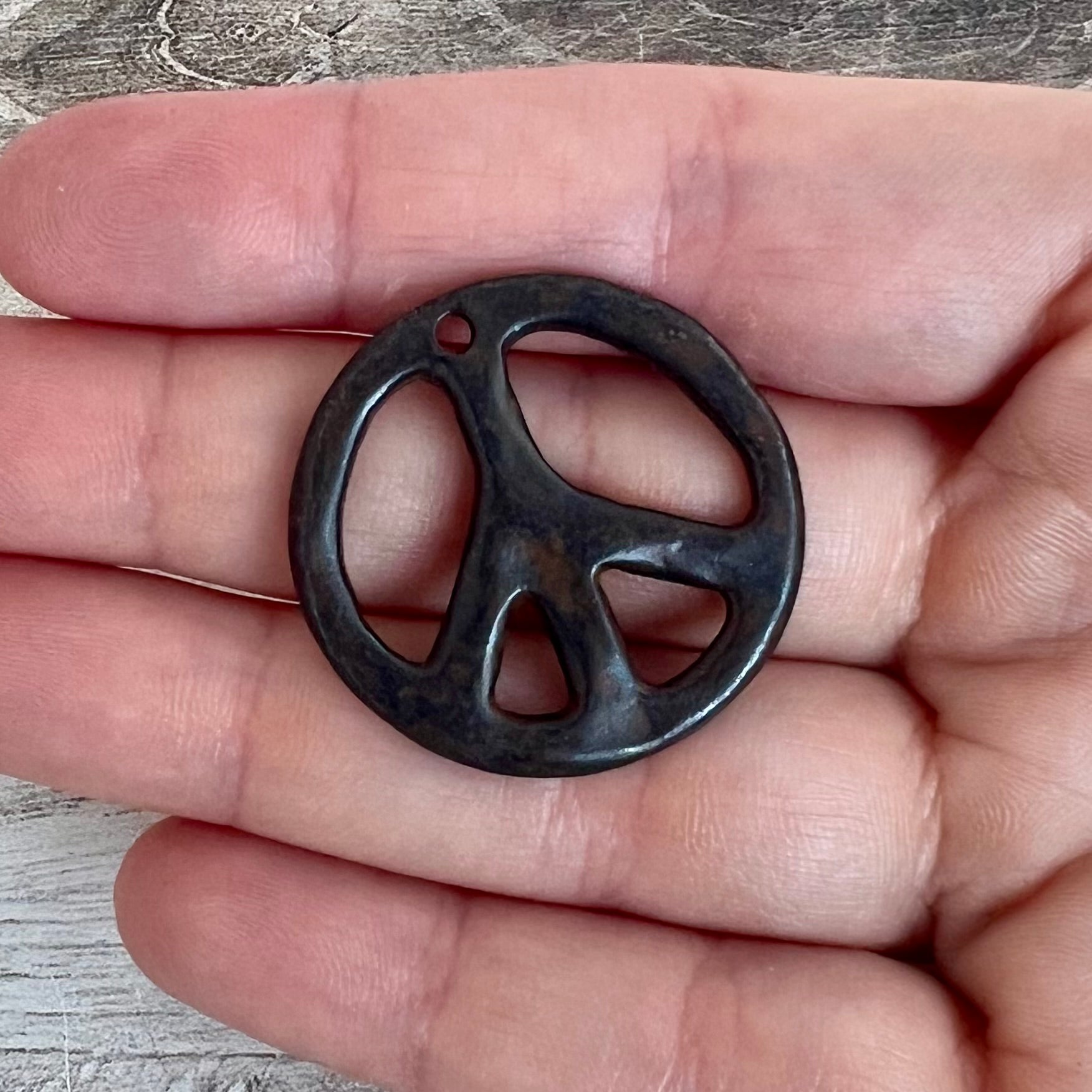 Peace Sign Pendant, Rustic Brown Smooth Symbol Charm, Artisan Jewelry ...