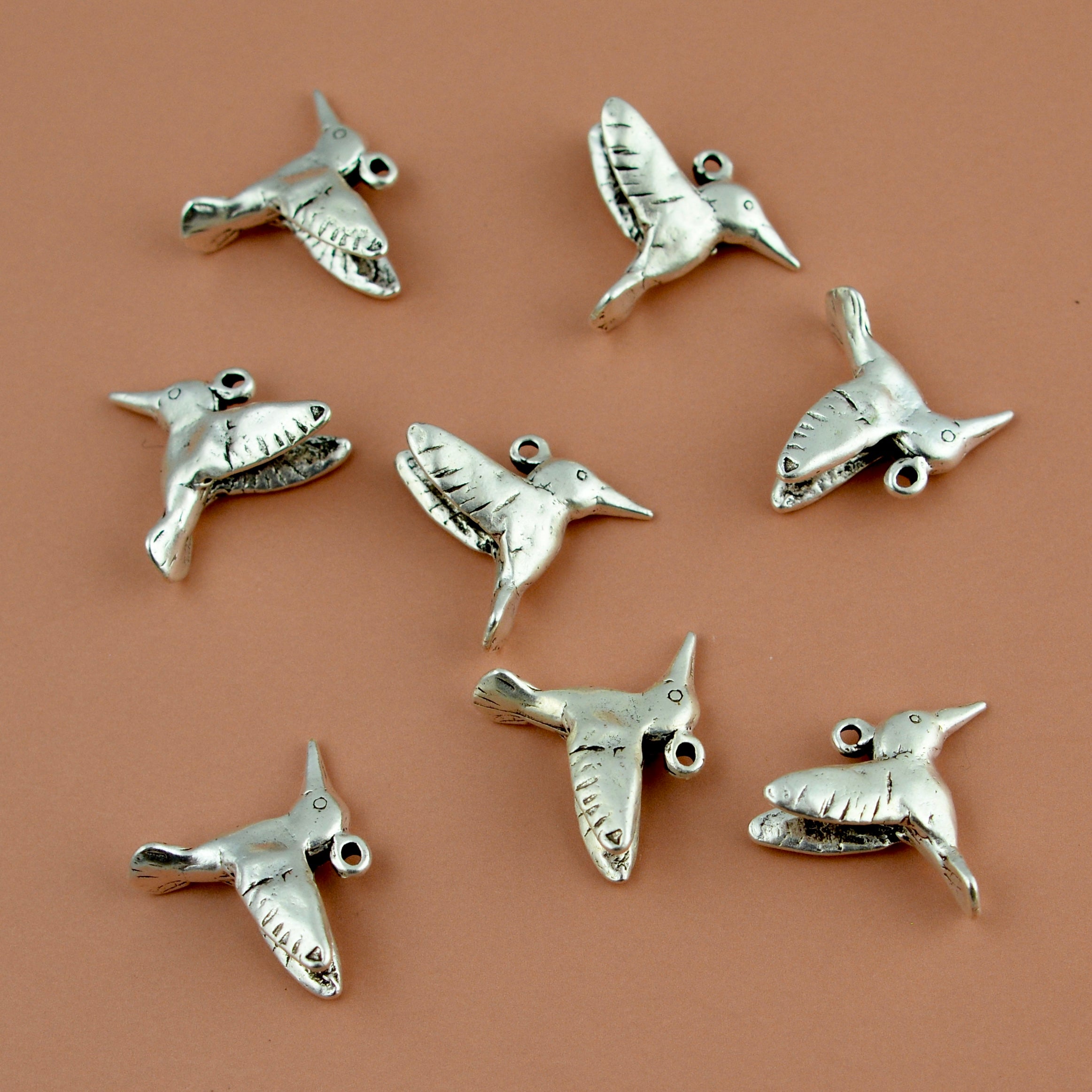 Small Hummingbird Charm, Silver Bird Pendant, Jewelry Making Supplies ...