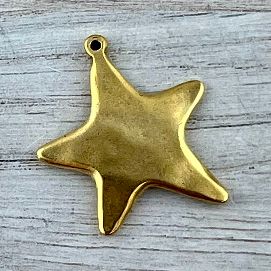 Medium, Smooth Star Pendant, Gold Artisan Charm for Jewelry Design, GL ...