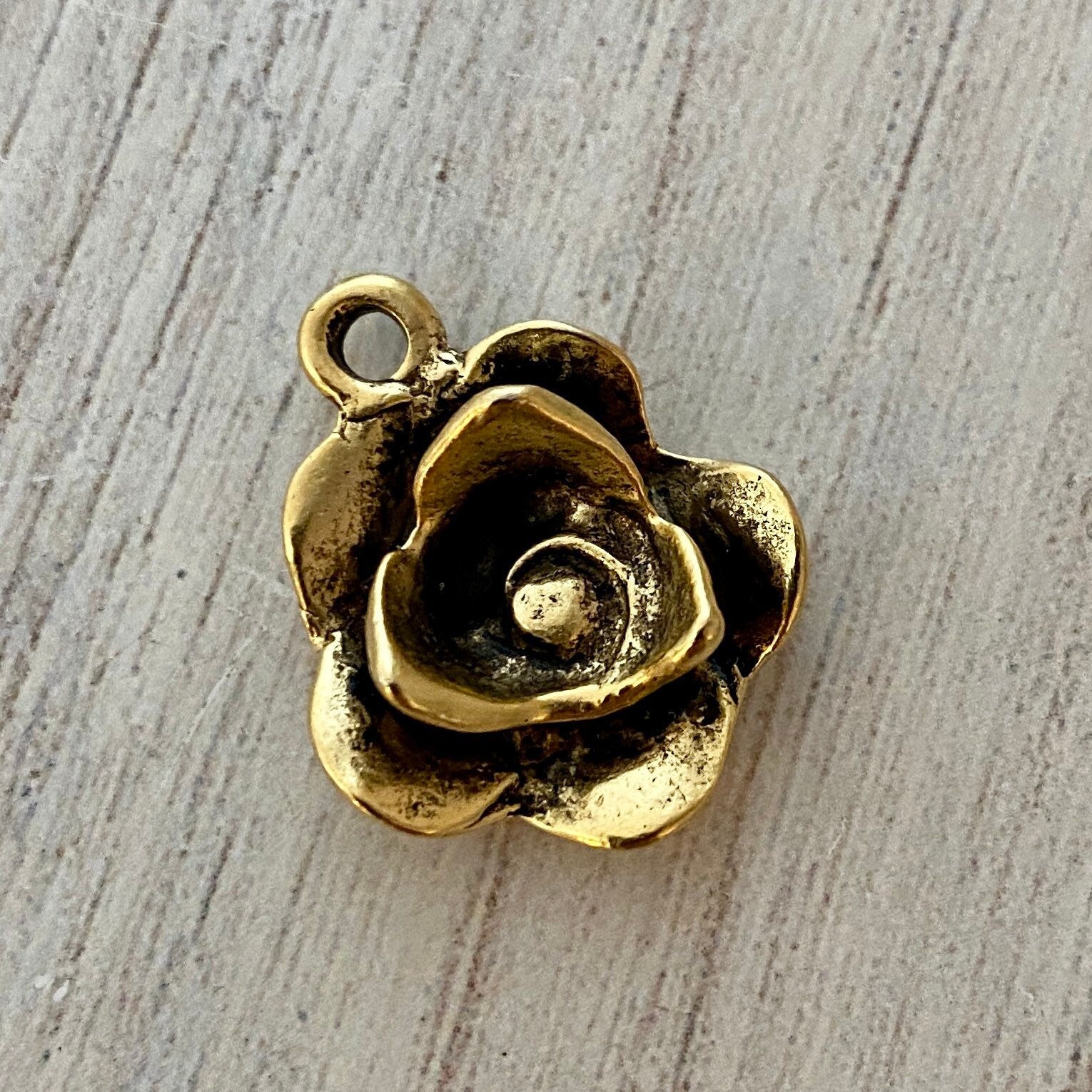 Flower Charm, Antiqued Gold Rose Pendant for Jewelry, GL-6153 – Carson ...