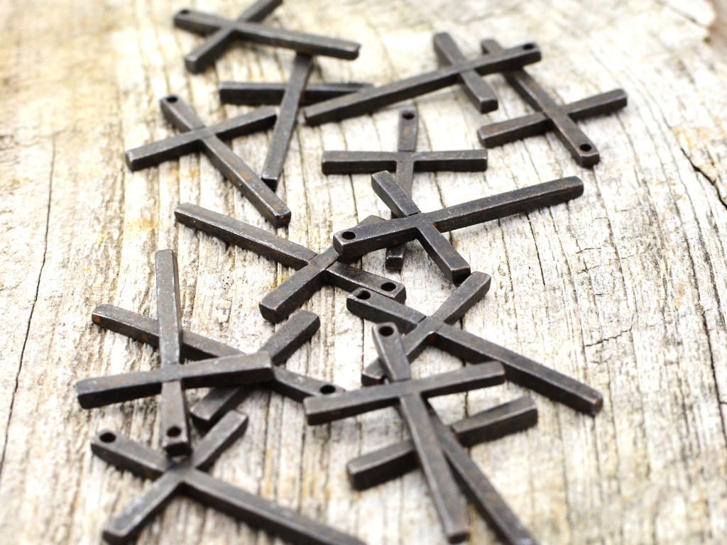 2 Cross Pendant, Rustic Cross Charm, Brown Cross for Jewelry, Crucifix ...